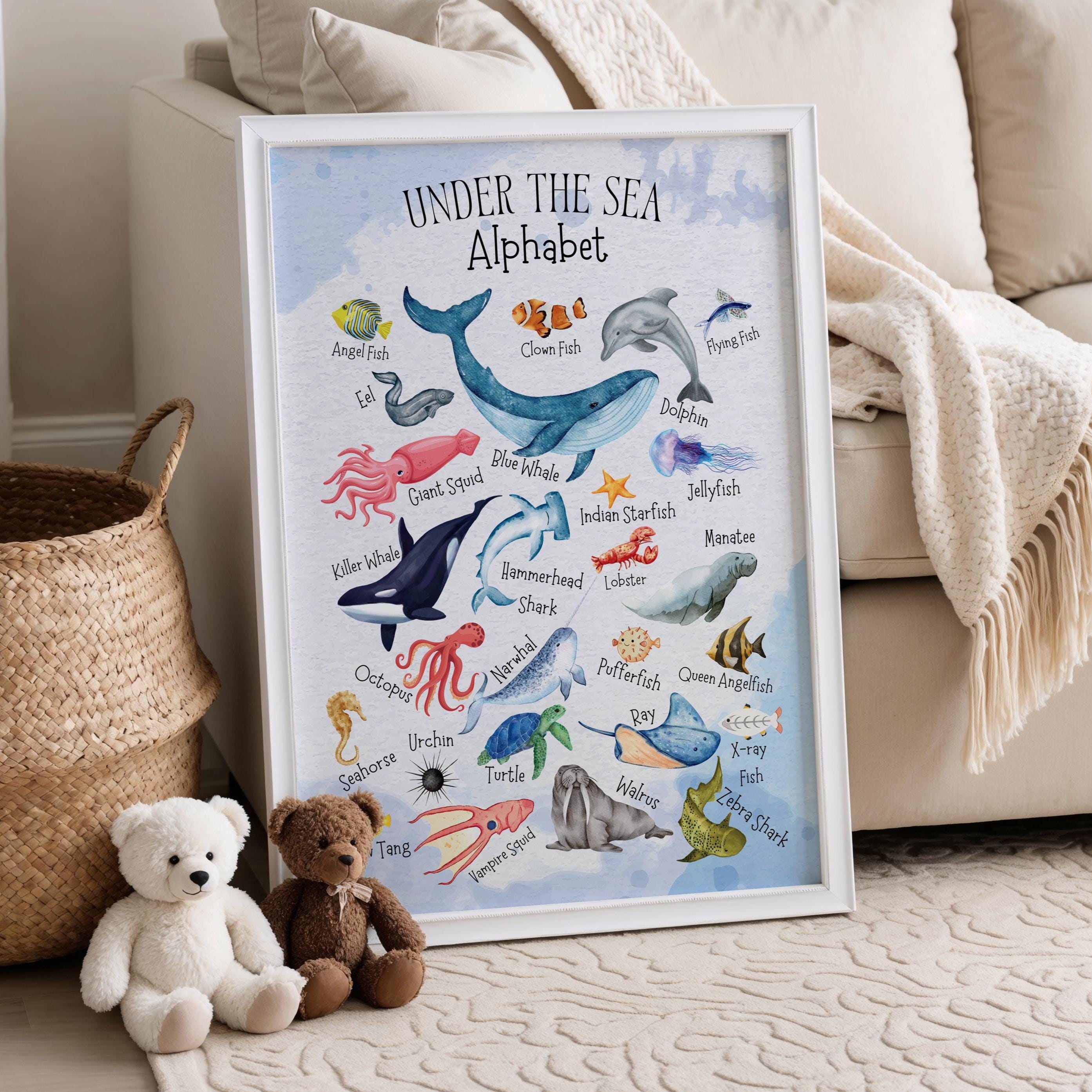 Ocean Alphabet Poster: Watercolour Sea Animals Nursery Art Print - Edie ...